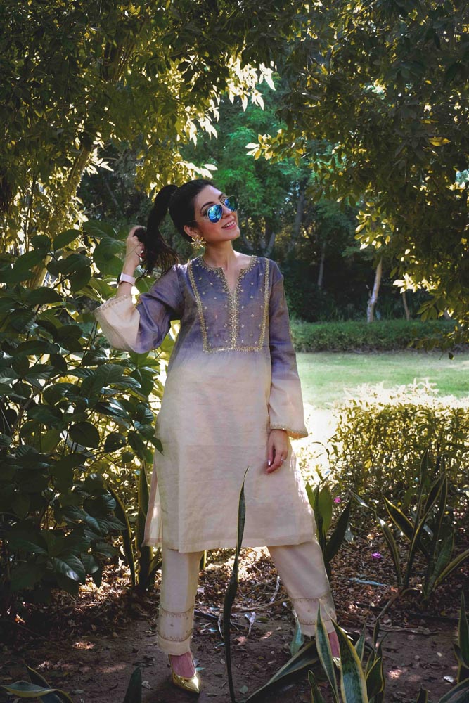 Sidra Sadiq in Indigo Ombre Ruhee kurta – Sitaraa